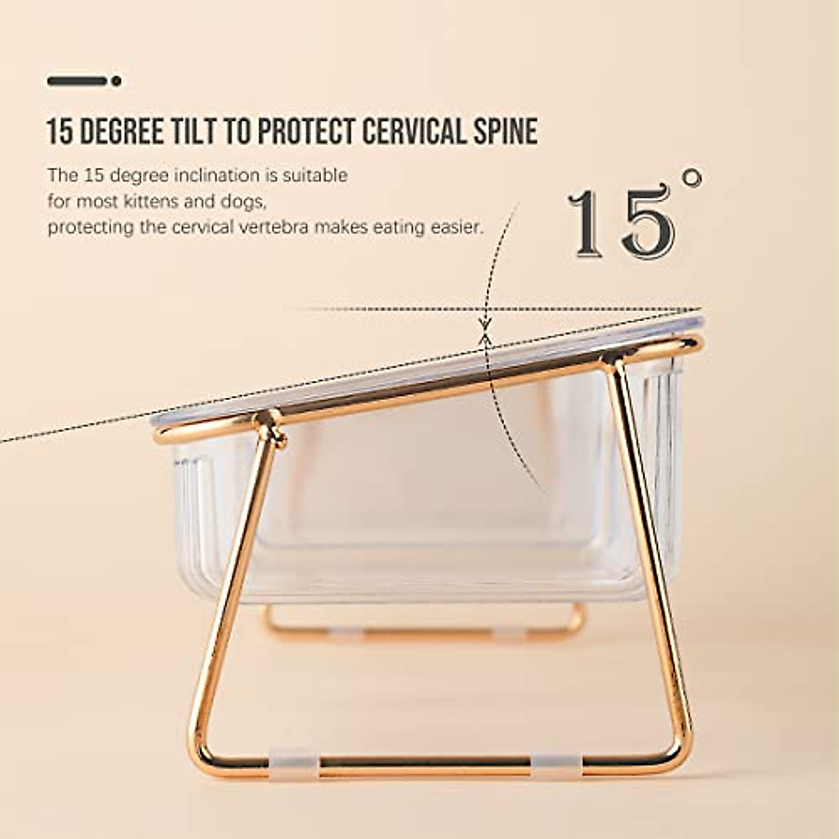 Elevated Cat Bowls, 5.5 inches Food & Water Bowls 15° Tilted Raised Food Feeding Dishes with Iron Stand for Cats and Puppy, with 2 Large Bowl and 4 Anti Slip Feet, Dishwasher Safe