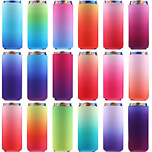 18 Pieces Slim Can Cooler Drink Sleeves Holder Insulated Neoprene Can Sleeves Neoprene Slim Beer Can Sleeves Tall Coffee Cup Sleeve Insulated Sleeves Reusable Cup Cover (12 oz, Gradient)