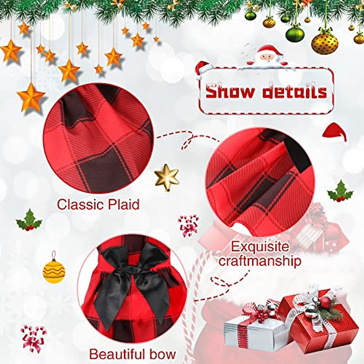 3 Pieces Christmas Buffalo Plaid Puppy Dress with Bowknot Plaid Dog Princess Dress Check Pattern Dog Skirt Holiday Pet Dresses Puppy Costume Apparel Clothes for Small Dogs (S (3-5lbs))