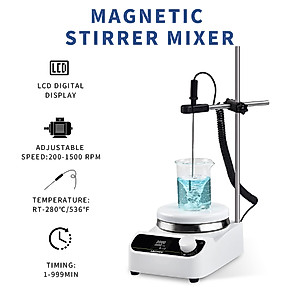 LACHOI Magnetic Stirrer Hot Plate Max 280℃ 5.3 in Magnetic Stir Plate 200-1500RPM 5000ml Capacity Magnetic Hotplate Stirrer Mixer,1-999min Timer,Temp Probe Sensor&Stir Bar(Heating/LCD Display)