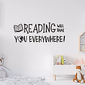 Reading Will Take You Everywhere Vinyl Wall Decal Inspirational Wall Sayings Positive Quotes Art Letters Kids Room Classroom Decor