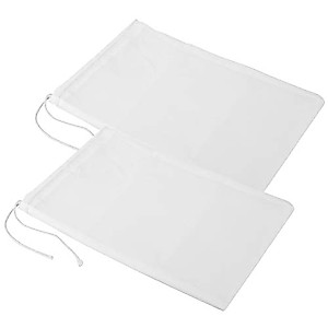 Oumefar Food Strainer Bags, 2Pcs Premium Fine Mesh Straining Bag,300 Nylon Ultra Fine Mesh Bag with Drawstring for Nut Milk Coffee Tea Leaf Wine Drawstring Filter Bag