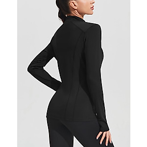 PINSPARK Workout Jackets for Women Athletic Running Gym Yoga Jacket Lightweight Full Zip Slim Fit Sports Tops Thumb Holes Pockets, Black, Small