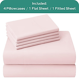 HOMEIDEAS Full Size Bed Sheets - 6 Piece Set (Pale Pink) - Extra Soft Brushed Microfiber 1800 Bedding Sheets, Deep Pocket, Wrinkle & Fade Free