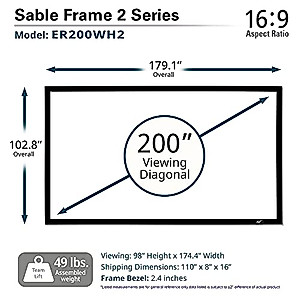 Elite Screens Sable Frame 2 Series, 200-inch Diagonal 16:9, Active 3D 4K Ultra HD Ready Fixed Frame Home Theater Projection Projector Screen, ER200WH2