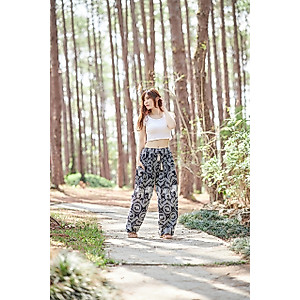 Lannaclothesdesign Women's Elephant Hippie Boho Yoga Harem Pants (XXL, Black)