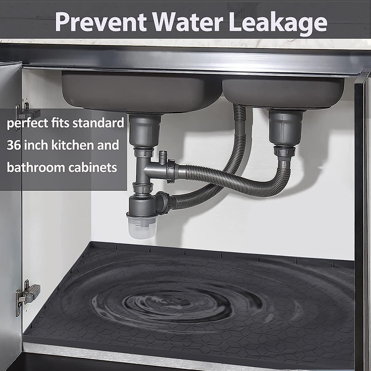 Under Sink Mats for Kitchen Waterproof, Under Sink Liner 34" x 22" for Kitchen fit 36" Cabinet, Sink Mats for Bottom of kitchen Sink for Drips Leaks, Under Kitchen Sink Mats and Protectors, Black