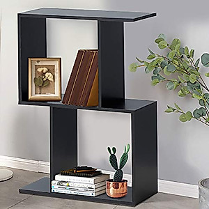 Giantex 2-Tier Bookshelf S Shaped Bookcase, Free Standing Industrial Storage Rack, Suit for Living Room Bedroom Office, Modern Small Bookcase, Black