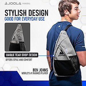 JOOLA Essentials Sling Pickleball Bag - Fits 2 Rackets and 2 Balls - Features Front Pocket, Fence Hook, & Water Bottle Mesh Pocket - Reversible Left or Right Single Backpack Strap