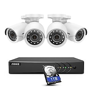 ANNKE Security Camera System, 3K Lite 5-in-1 H.265+ 8CH DVR with 1TB Hard Drive and (4) 1080p (2MP) Weatherproof Surveillance Wired Cams, AI Human/Vehicle Detection, 100ft Night Vision, Email Alert