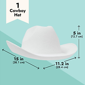Zodaca White Cowboy Hat - Felt Cowboy Hats for Men, Women, Western Cowgirl Hat for Costume Birthday Bachelorette Party (Adult Size)
