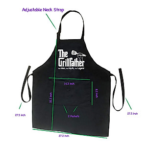 Febmeib 100% Cotton Waterproof Oil Proof Thick and Durable Chef Apron with 2 Big Pockets,Funny Apron for Men/Women,The Grillfather, Kitchen Cooking BBQ Grill, Bib Adjustable