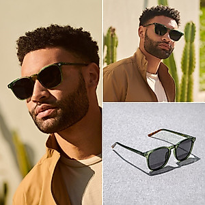 WearMe Pro Polarized Modern Rounded Square Men's Sunglasses (Green Frame/Black Lens)
