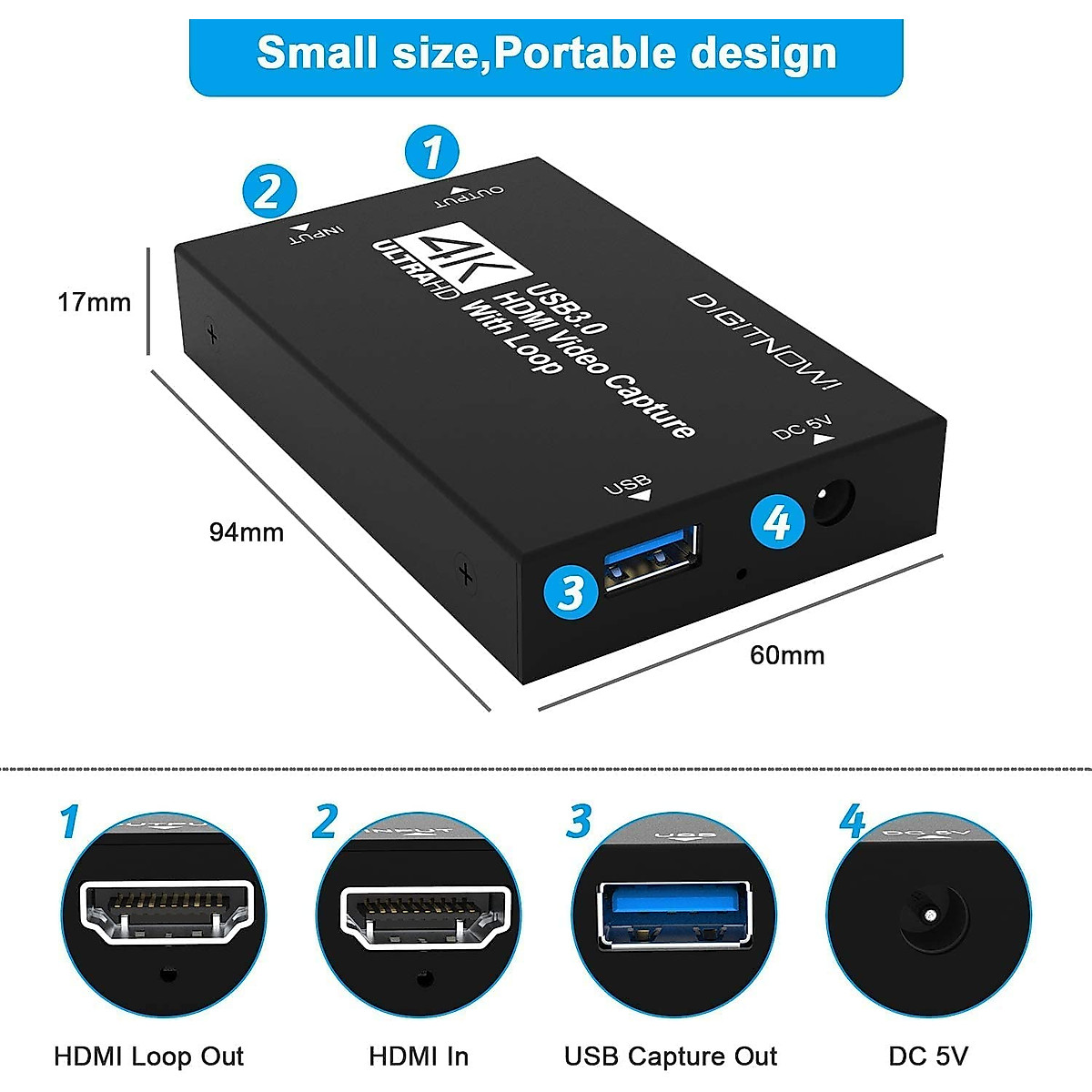 Video Capture Card, 4K HDMI Video Capture, USB 3.0 Game Capture Card, Video Capture Device Full HD 1080p 60FPS for Live Streaming, Work with PS4/PS5/Xbox/PC/Mac Linux Android Windows 10/11