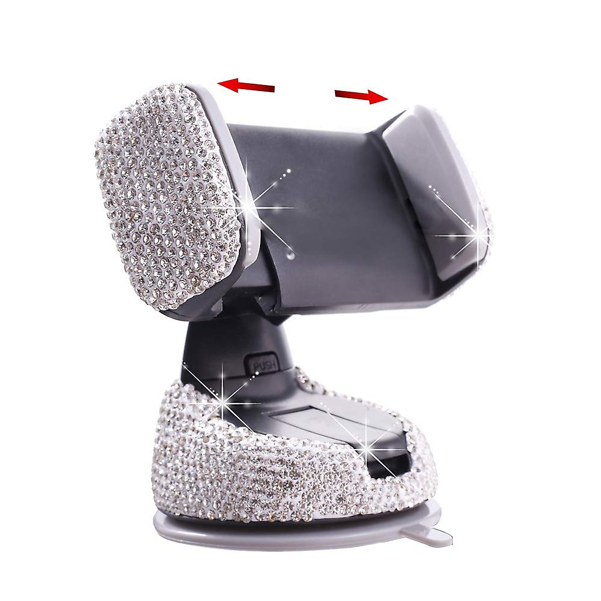 Bling Crystal Car Phone Mount with One More Air Vent Base, Universal Cell Phone Holder for Dashboard,Windshield and Air Vent. (Sliver)