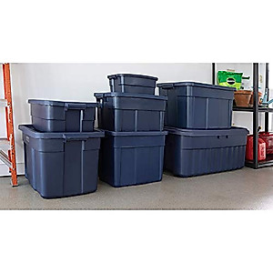 Rubbermaid Roughneck Home/Office 18 Gallon Rugged Latching Plastic Storage Tote with Lid, Dark Indigo Metallic (12 Pack)