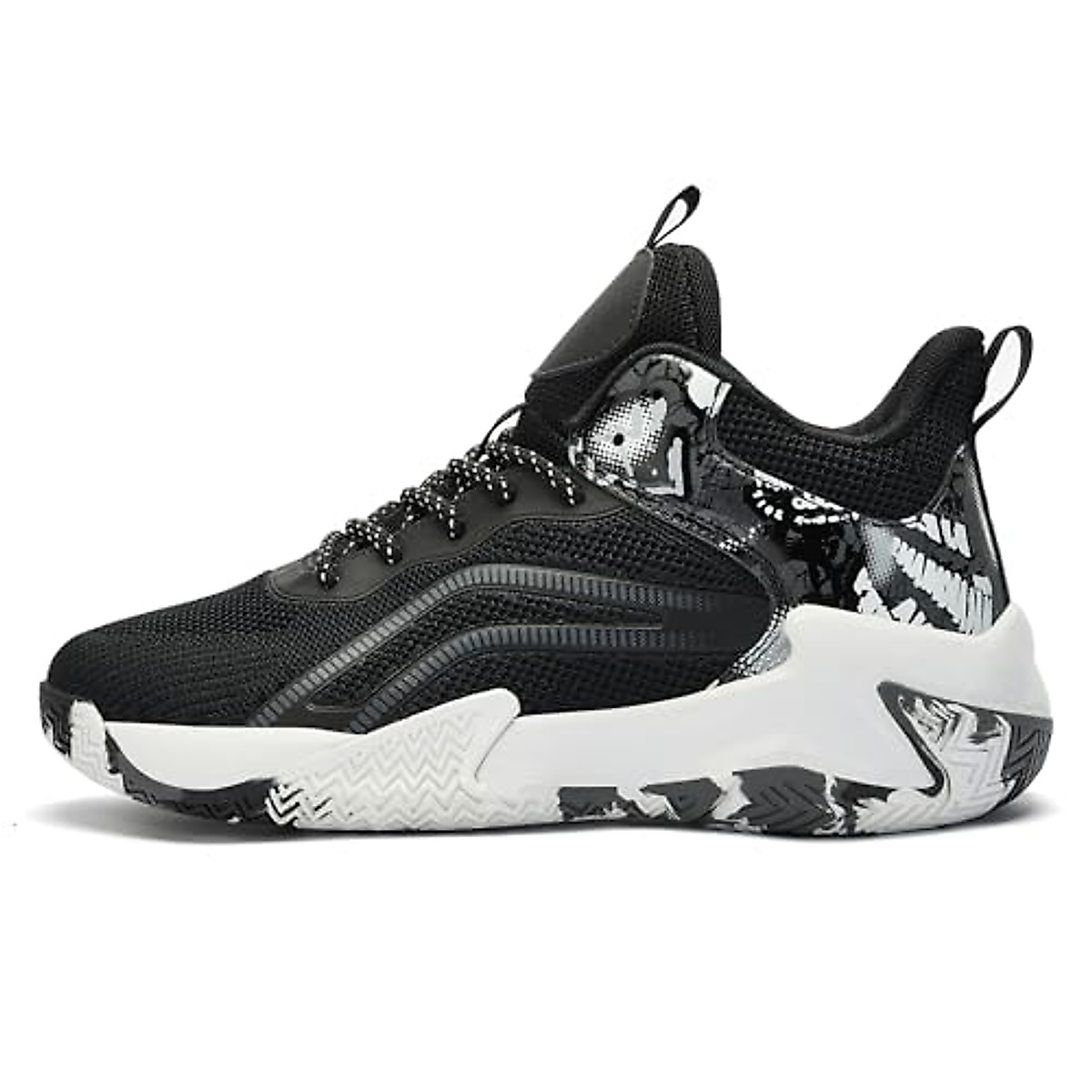 Slow Man High Top Men's Basketball Shoes Breathable Non-Slip Outdoor Running Shoes Cushioned Fitness Shoes Gym White/Black