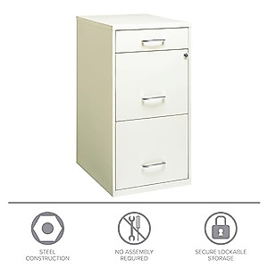 Hirsh Industries Space Solutions Metal 3 Drawer File Cabinet with Pencil Drawer Pearl White