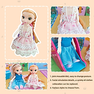 Huang Cheng Toys 6.3" Mini Girl Dolls, Include 10 Sets Handmade Doll Clothes, 5 Sets 6.3" Small Girl Dolls, 5 Pairs of Shoes