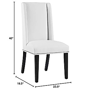 Modway MO- Baron Modern Tall Back Wood Faux Leather Upholstered, Dining Chair, White