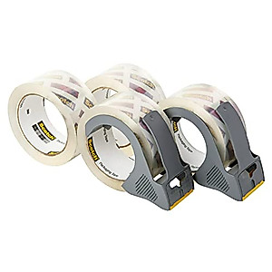 Scotch Box Lock Packaging Tape, 4 Rolls with 4 Refillable Dispensers, 1.88 in x 54.6 yd, Extreme Grip Packing, Shipping and Mailing Tape, Sticks Instantly to Any Box (3950-4RD)