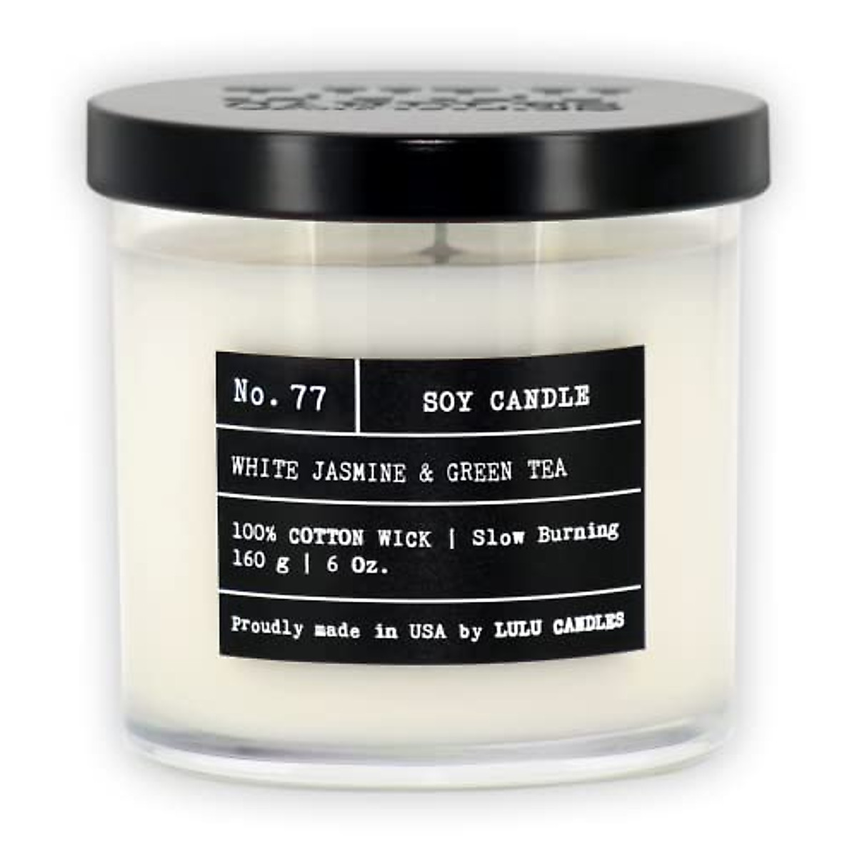 Lulu Candles | White Jasmine & Green Tea | Luxury Scented Soy Jar Candle | Hand Poured in The USA | Highly Scented & Long Lasting- 6 Oz.