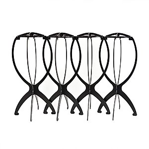 4 Pack Wig Stand Holder, Premium 14.2" Black Portable Collapsible Wig Holder for Multiple Wigs, Durable Wig Stands for Women
