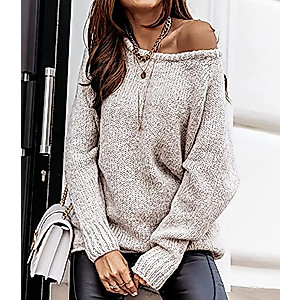 BTFBM Women Casual Long Sleeve Fall Sweaters Crew Neck Solid Color Soft Ribbed Knitted Oversized Pullover Loose Fit Jumper(Solid Apricot, Large)