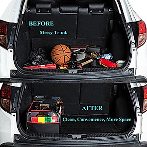 Car Trunk Organizer, Collapsible Auto Trunk Organizer Storage, Portable Grocery Cargo Container with Two Large Compartments for SUV, Vehicle, Truck, Home and Office