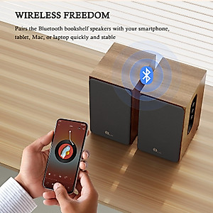 1 by ONE Bluetooth Bookshelf Speakers, Active 2 Way Speakers with 60 Watts RMS, 100 Watts Peak Power, Turntable Speakers with RCA x 2/Bluetooth/Coaxial/Optical