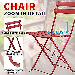 HCY Patio Bistro Set Outdoor Table and Chairs 3 Piece Patio Furniture Set Metal Folding Bistro Table Set Small Patio Set for Yard Porch Cafe Bistro Lawn Balcony Backyard Apartment (Red)