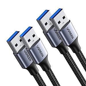 UGREEN USB A to USB A, Male to Male, 2 Pack USB to USB 3.0 Cable Compatible with External Hard Drive, Laptop Cooler, DVD Player, TV, USB 3.0 Hub, Monitor, Camera, Set Up Box, and More(3 FT +3 FT)