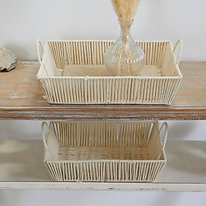The Novogratz Cotton Handmade Woven Storage Basket with Handles, Set of 2 18"W, 17"W, Cream