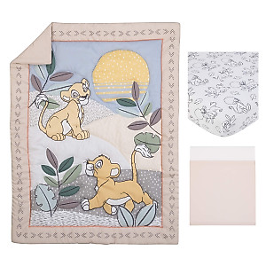 Disney Lion King Leader of The Pack Grey, Sage, Ivory and Yellow 3 Piece Nursery Crib Bedding Set - Comforter, Fitted Crib Sheet, and Crib Skirt