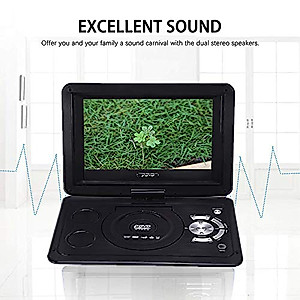 Portable DVD Player, HD TV Car Travel DVD Player Video Player with 13.9inch 800*480 Resolution 16:9 LCD Swivel Screen for Home/ Office/ Vehicle, Built-in 3D Audio Processing and Stereo Speakers(US)