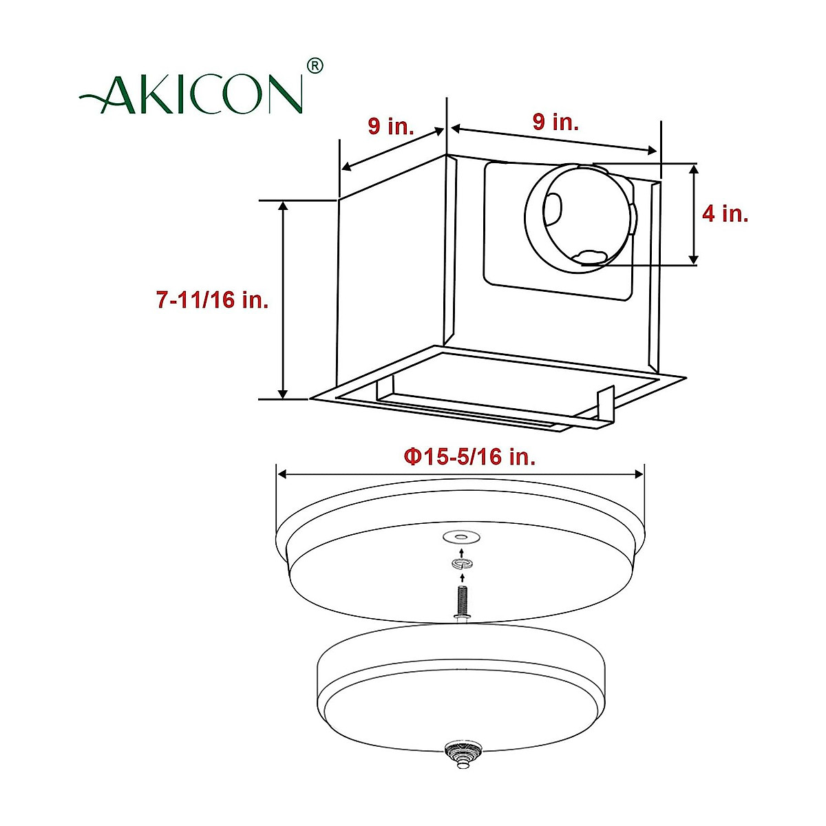 Akicon Exhaust Fan, Ultra Quiet 110CFM 1.5 Sones Ventilation Exhaust Bathroom Fan with Light and Nightlight, 3 Years Warranty (Brushed Nickel)
