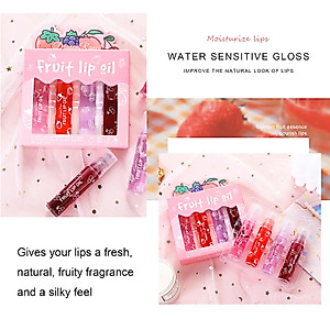 4Pcs Roll On Lip Oil Hydrating Lip Gloss Set, Lip Shine Fruit Lip Gloss, Transparent Plumping Lip Gloss Natural Shiny, Crystal Jelly Liquid Lipstick Long Lasting Lip Care Products for Women and Girl