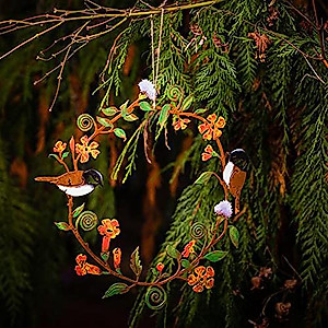 Shuliang Welcome Sign Wreath for Front Door,Creative Birds Flower Garland Hanging Pendant Ornaments Decoration,Acrylic Handicraft Gifts for Home Garden Yard Decor,25cm