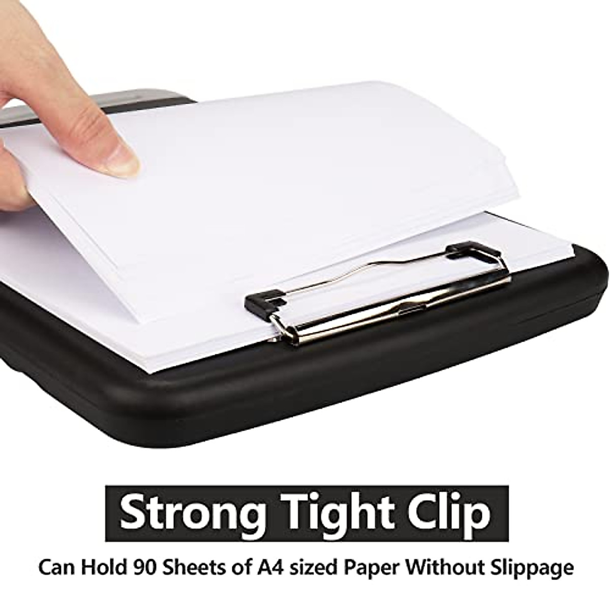 Clipboard with Storage, A4 Binder Clipboards with Pen Holder,Heavy Duty Plastic Storage Clipboard with Low Profile Clip,Nursing Clipboard Folder Side-Opening,Smooth Writing Clip Board for Office-Black