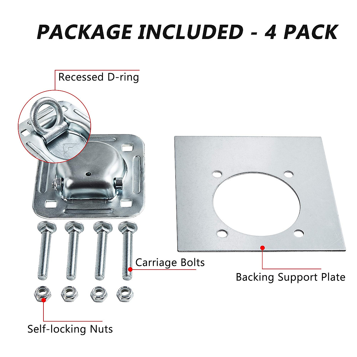 Lonffery 4 Pack Recessed D-Ring Tie Down Anchors (6,000 lb. Capacity), Heavy Duty Kit for Trailer or Deliveries