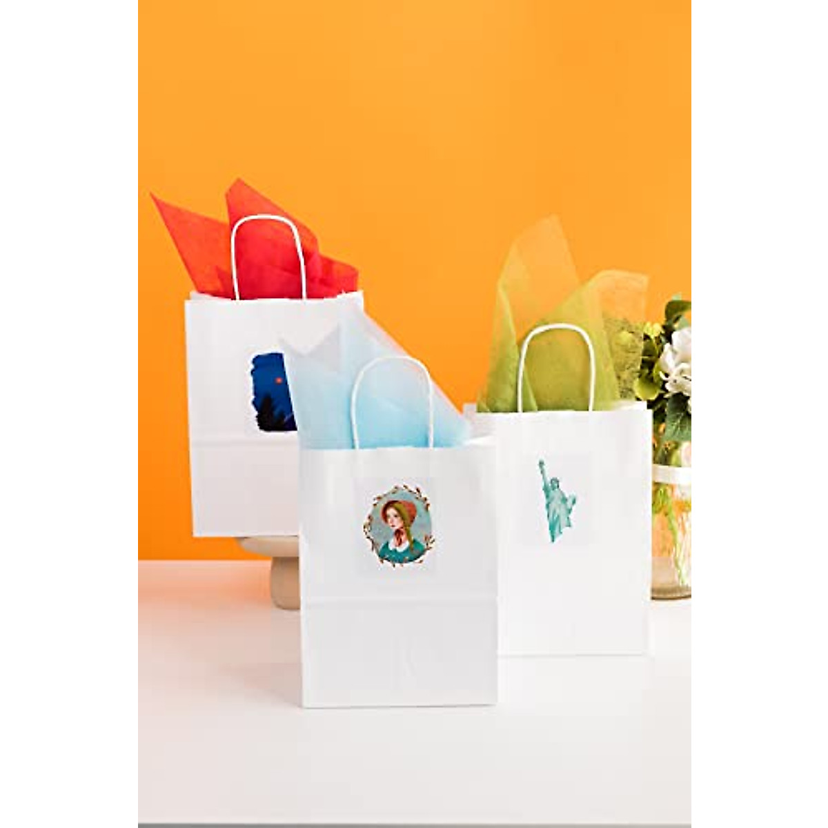 RACETOP White Paper Bags with Handles Bulk,8"x4.5"x10.8" 50Pcs,Paper Bags Birthday Wedding Party Favors Grocery Retail Shopping Business Goody Craft Gift Bags