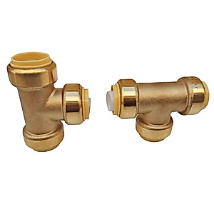 HQMPC 1" Pex fitting Push Fit Plumbing Tee, Push-to-Connect Plumbing Fittings, Brass Pipe Connector T Fittings for Copper, PEX, CPVC, No Pb (2pcs, 1 Inch(1"))