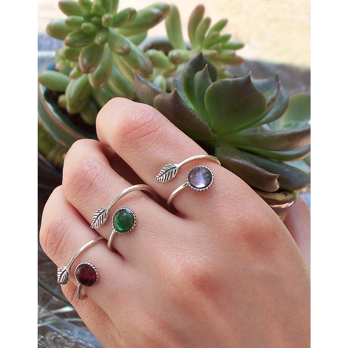 Bottled Up Designs Handmade Vintage Leaf Ring, Recycled Vintage Aqua Mason Jar, Sterling Silver, Eco Friendly, Made in USA, Birthday Gifts, Mothers Day, Women, Anniversary (Aqua)