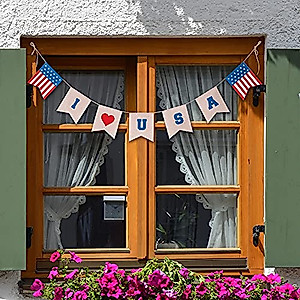 hogardeck 4th of July Decorations, Premuim Imitation Linen Patriotic Bunting, Double Sided American Independence Day Decorative Banner, Indoor Outdoor USA Mantel Fireplace Hanging Decor