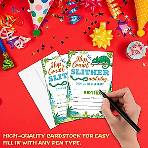 Reptile Amphibian Birthday Party Invitation, Lizard Themed Fill-In Invites for Men & Women, 20 Invitations With Envelopes (4" X 6"), Adults Snake Party Favors Decorations and Supplies -41