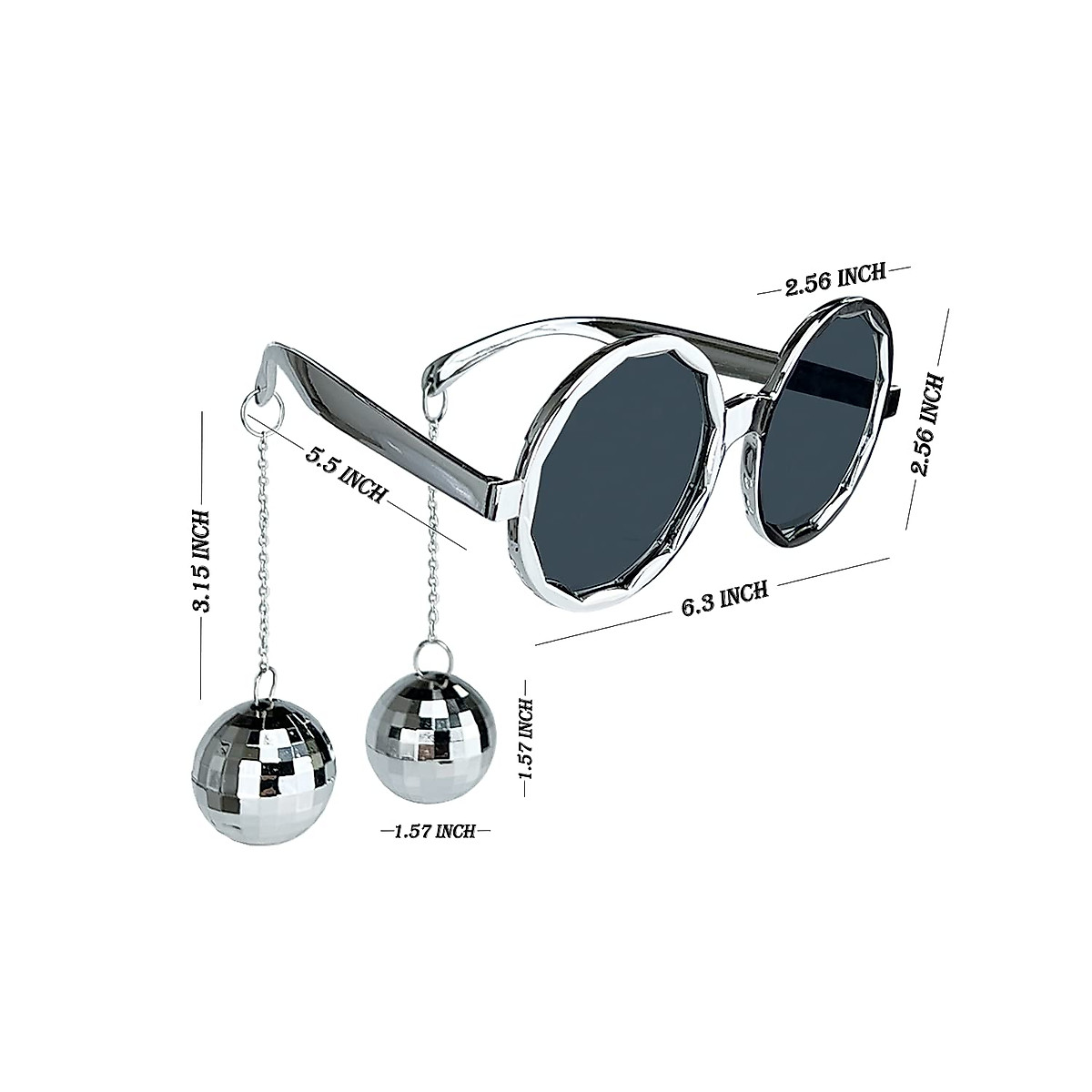 POPCIEL Retro Disco Ball Glasses Funny Party Sunglasses - Party Favor (Silver), 7.28*4.13*1.57 inch
