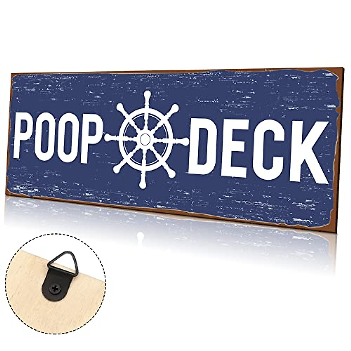 POOP DECK Sign Nautical Nursery Wall Decor Rustic Beach Bathroom Wood Sign Nautical Boat Decor Ocean Coastal Theme Decorations for Home Hanging Wood Sign for Ocean Bathroom and Nursery 15.7 x 5.9 Inch