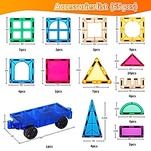 SNAEN Magnet Tile Block Set Magnetic Building Blocks Board Puzzle 3D Block Game Board Toys STEM Learning, Educational, Toddler Birthday Gifts for Kids 3 4 5 6 7 8 Years Old Girl (65PCS-Magnetic Tiles)