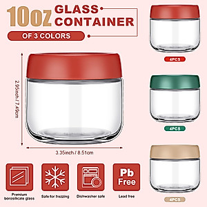 Tioncy 12 Pcs 10 oz Glass Jars with Lids Glass Overnight Oats Jars Clear Wide Mouth Airtight Small Glass Containers Reusable for Food Spice Fruit Sauce Cereal Snacks Storage, 3 Colors