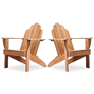 Cambridge Casual Lakeside Teak Wood Patio Adirondack Fire Pit Lounge Chair, Natural Teak, Set of 2